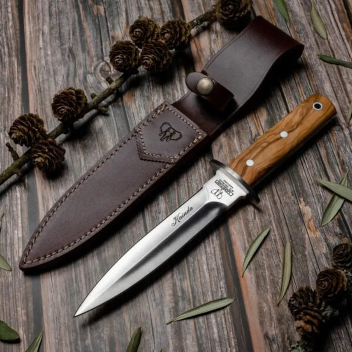 CUDEMAN - KAINDA 16.5CM DAGGER STYLE PIGGING KNIFE, OLIVE HANDLE W/SHE ...